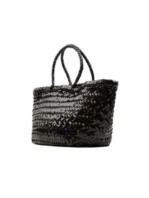 Dragon Diffusion Handwoven Leather Basket Tote - Patent Black