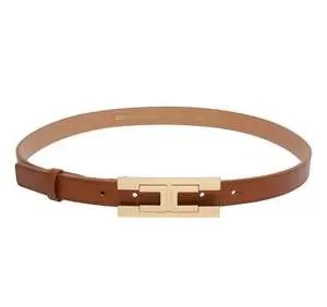 Elisabetta Franchi Double Logo Eco-leather Belt - Brandy