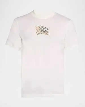 Burberry Embroidered Ekd Check Logo Slim-fit Cotton T-shirt Chalky Whi