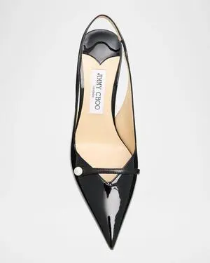 JIMMY CHOO Amita 85 Patent Nappa Leather Slingback Pumps - Black