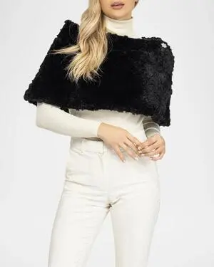 Gorski Rose-printed Shearling Capelet
