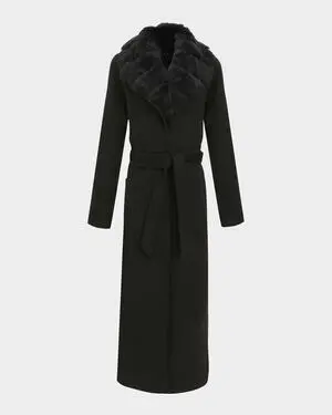 Gorski Belted Cashmere-wool Coat With Shearling Collar - Black