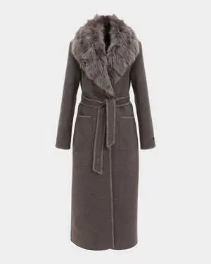 Gorski Belted Cashmere-wool Coat With Shearling Collar - Brown