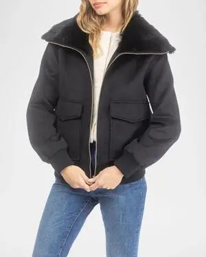 Gorski Lamb Shearling Collar Knit Jacket - Black