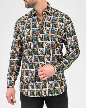MACEOO Apos;s Fibonacci Multicolor Puppy Portrait Sport Shirt - Brown