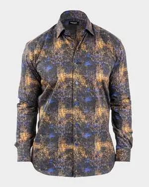 MACEOO Fibonacci Galaxy Splash Cotton Sport Shirt - Black