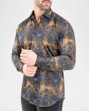 MACEOO Apos;s Fibonacci Galaxy Splash Cotton Sport Shirt - Black