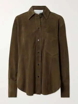 Victoria Beckham Suede Button-up Shirt - Dark Green