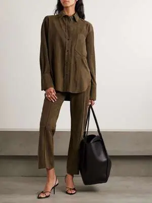 Victoria Beckham Suede Button-up Shirt - Dark Green