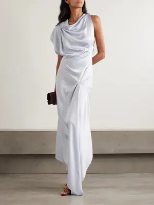 Victoria Beckham Asymmetric Draped Satin-crepe Midi Dress - Blue