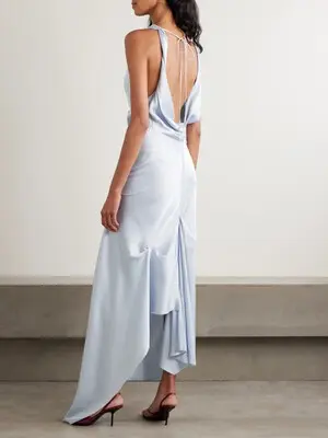 Victoria Beckham Asymmetric Draped Satin-crepe Midi Dress - Blue