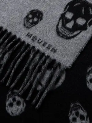 Alexander McQueen Fringed Intarsia-knit Wool And Cashmere-blend Scarf - Gray