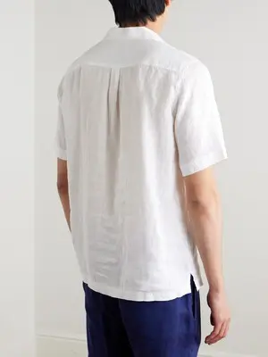 Frescobol Carioca Alves Camp-collar Embroidered Linen Shirt