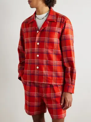 BODE Gable Camp-collar Checked Wool Overshirt - Red
