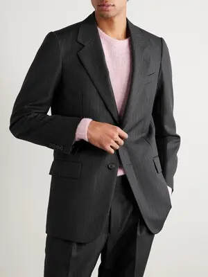 Auralee Pinstriped Wool Suit Jacket - Gray