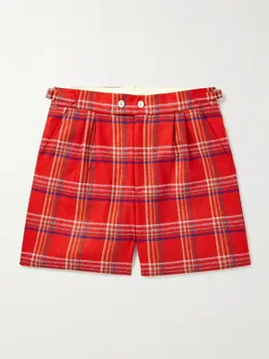 BODE Gable Straight-leg Pleated Checked Wool Shorts