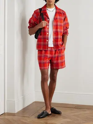 BODE Gable Straight-leg Pleated Checked Wool Shorts