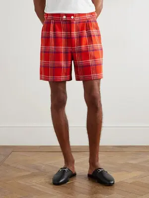 BODE Gable Straight-leg Pleated Checked Wool Shorts