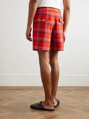 BODE Gable Straight-leg Pleated Checked Wool Shorts