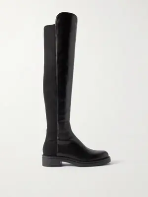 STUART WEITZMAN 5050 Celia Stretch-paneled Leather Over-the-knee Boots - Black
