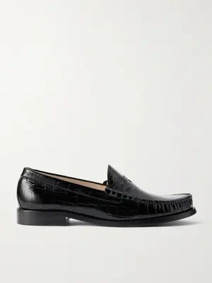 STUART WEITZMAN Lottie Croc-effect Leather Loafers - Black