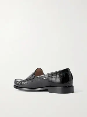 STUART WEITZMAN Lottie Croc-effect Leather Loafers - Black