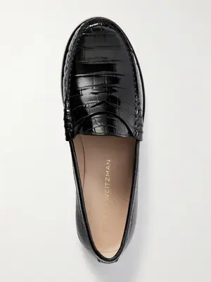 STUART WEITZMAN Lottie Croc-effect Leather Loafers - Black