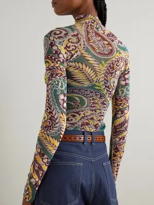 Etro Paisley-print Mesh Turtleneck Top