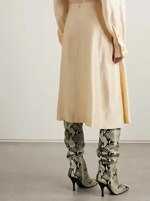 Khaite Nania Satin-twill Midi Skirt - Neutrals