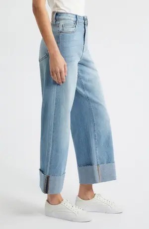 HIDDEN JEANS Cuffed High-waist Wide-leg Jeans