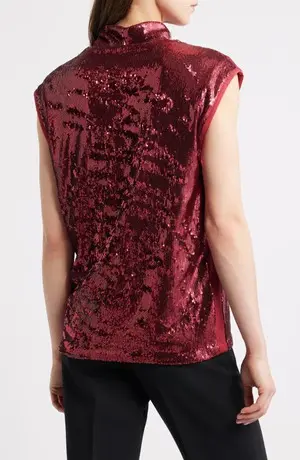 BOSS Sequin Mock Neck Top