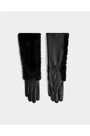 Rudsak Leather Gloves With Faux Fur Trim - Black