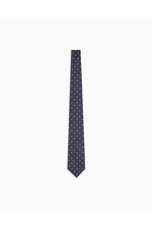 Emporio Armani Pure Silk Tie With Diamond Jacquard Micro-pattern - Navy