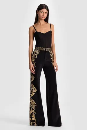 Alice + Olivia Dylan Embroidered Velvet Pant