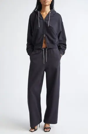 Alexander Wang Wide Leg Sweatpants With Rhinestone Drawstring