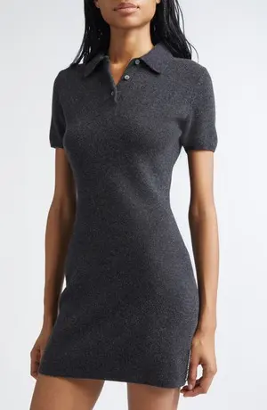 Alexander Wang Short Sleeve Wool Blend Polo Dress With Logo Patch