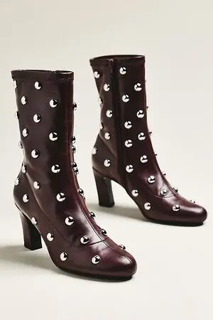 Maeve Studded Stretch Ankle Boots Night Cherry