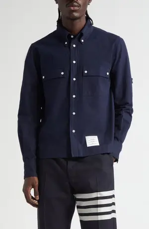 Thom Browne Straight Fit Cotton Utility Shirt