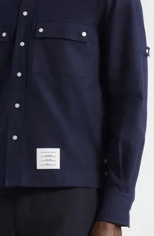 Thom Browne Straight Fit Cotton Utility Shirt