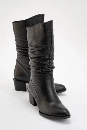 Women's Stacked Leather Heel Boots