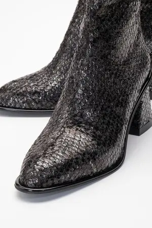 PROLOGUE SHOES Nina Snakeskin Bootie - Black Pattern Faux Leather