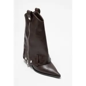 PROLOGUE SHOES Pointed Toe Heeled Boots - Brown Faux Leather