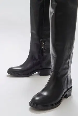 FOREVER & ALWAYS SHOES Leather Over-the-knee Boots - Black Leather