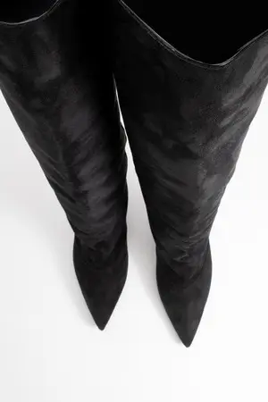 PROLOGUE SHOES Zach Over-the-knee Boots - Black Suede Faux Leather