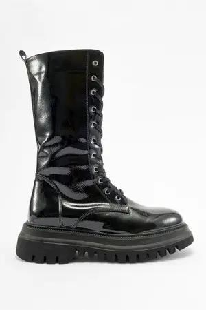 Women's Patent Leather Combat Boots