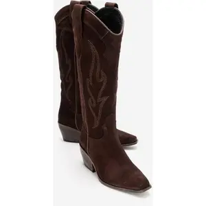 Women's Textured Brown Suede Boots