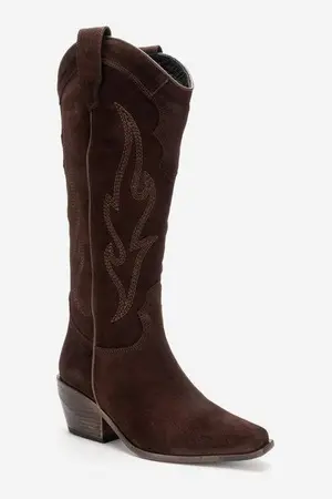 FOREVER & ALWAYS SHOES Pietro Leather Western Knee High Boots - Brown Suede Leather