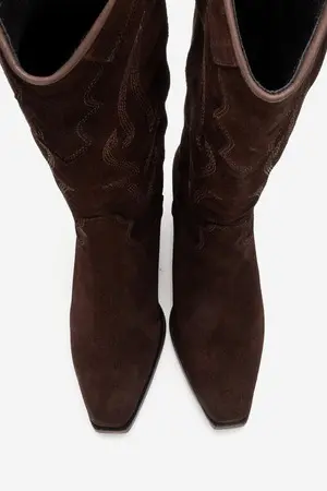 FOREVER & ALWAYS SHOES Pietro Leather Western Knee High Boots - Brown Suede Leather
