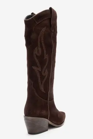 FOREVER & ALWAYS SHOES Pietro Leather Western Knee High Boots - Brown Suede Leather