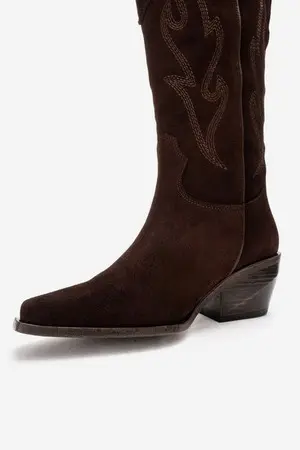 FOREVER & ALWAYS SHOES Pietro Leather Western Knee High Boots - Brown Suede Leather